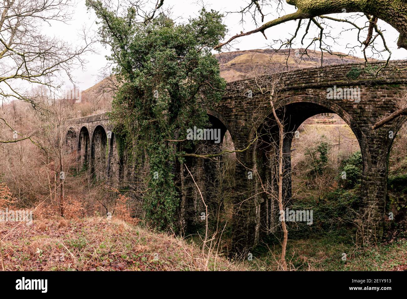 View of Abandoned viaduct that was used in south wales uk during the ...