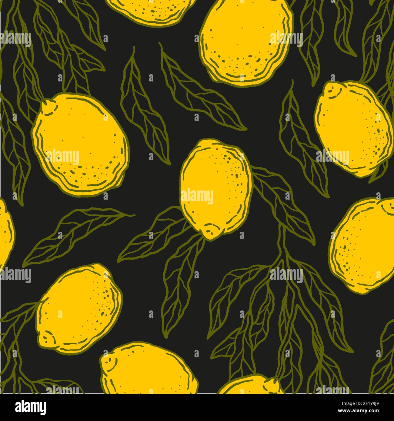 Lemon seamless pattern illustration. Summer design repeated textile with citrus fruits ...