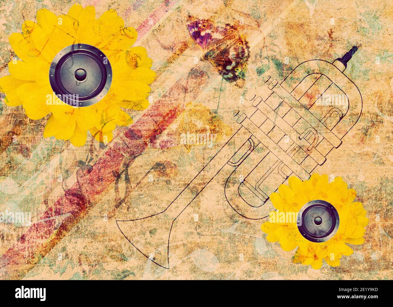 Abstract retro music design with trumpet and music notes Stock Photo ...