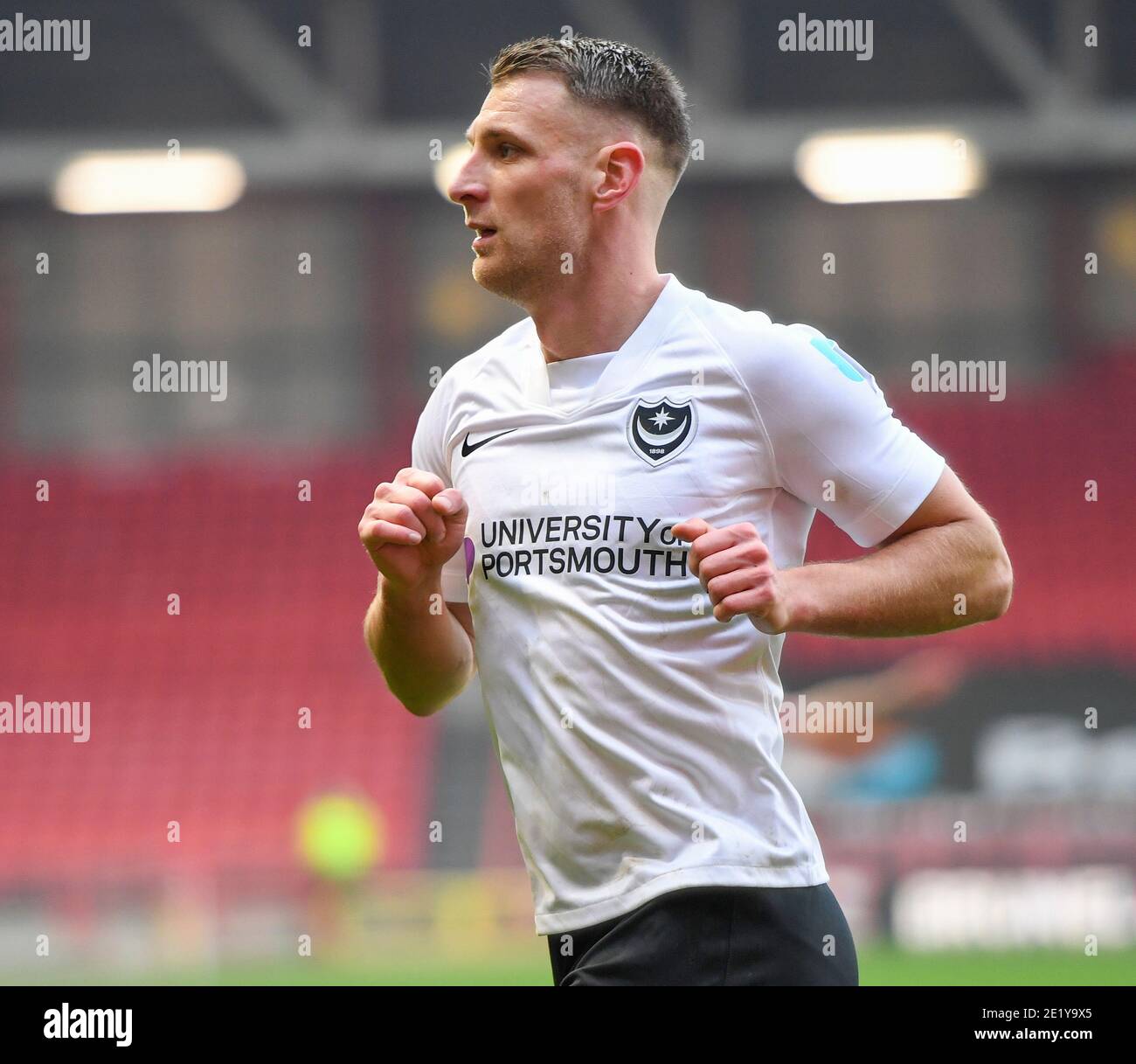 Lee Brown of Portsmouth during the FA Cup match at Ashton Gate, Bristol ...
