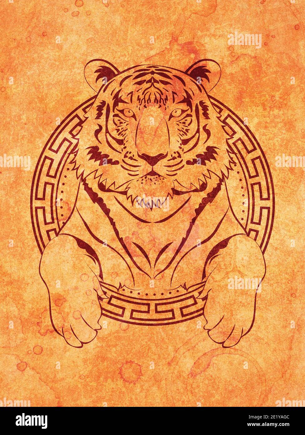 Decorative portrait of tiger line art textured design illustration ...