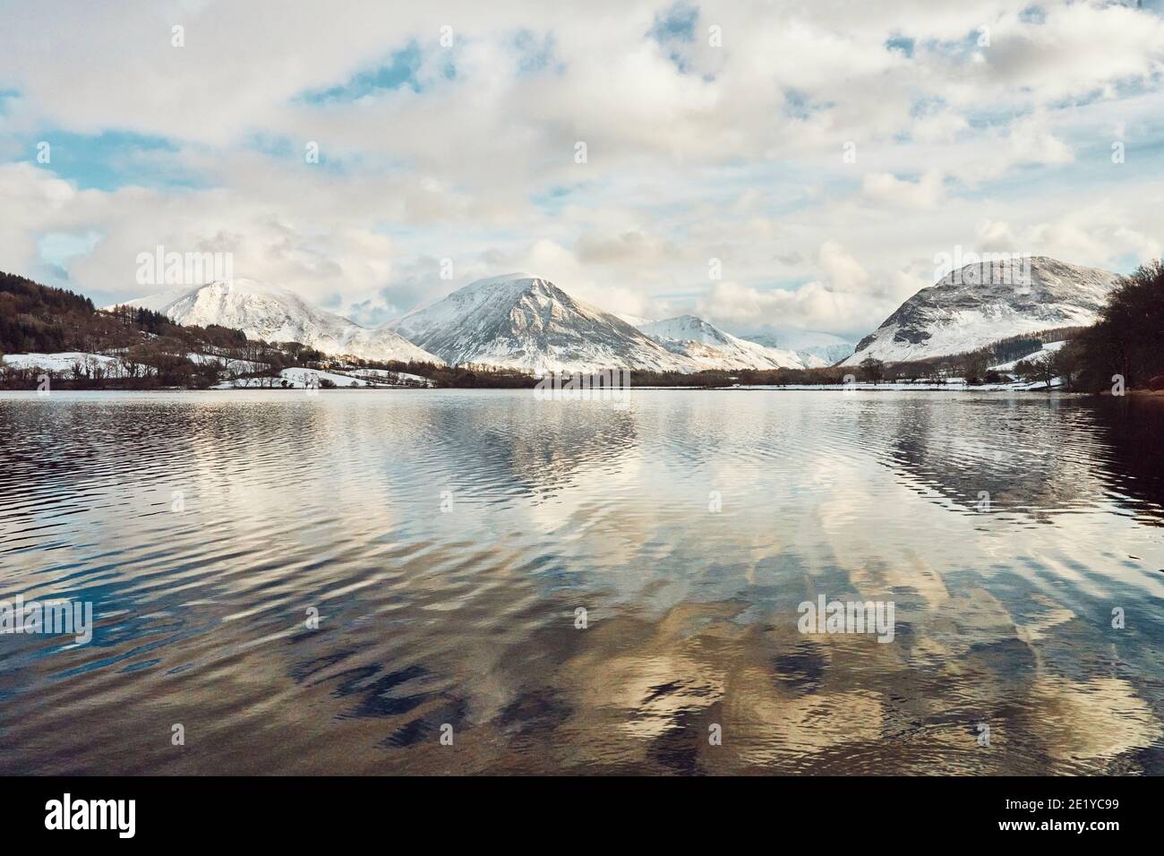 Snow capped mountains overlooking Loweswater Stock Photo - Alamy