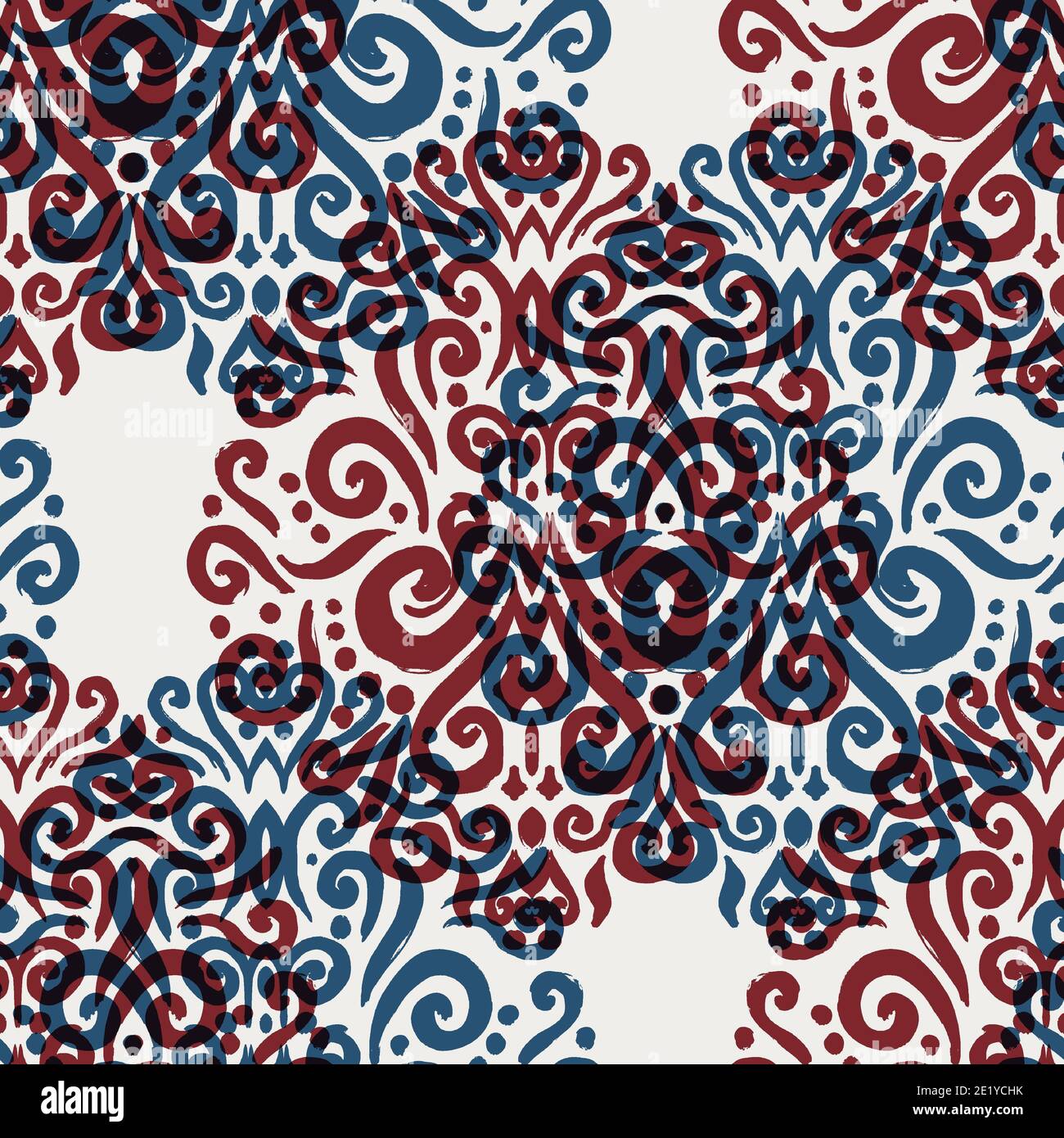 Seamless damask pattern in red blue black white Stock Photo - Alamy