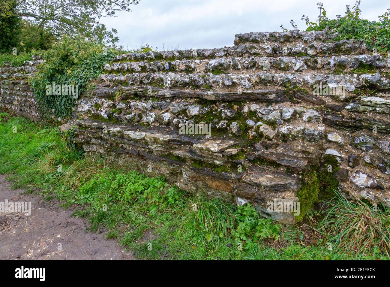 Detail of a section of the walls to the Roman city of Silchester ...