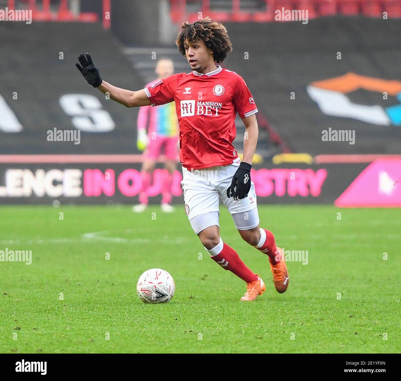 Han-Noah Massengo of Bristol City during the FA Cup match at Ashton ...