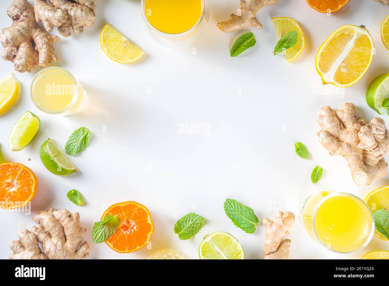 Immunity booster drink ingredients. Homemade ginger and citrus juice or ...