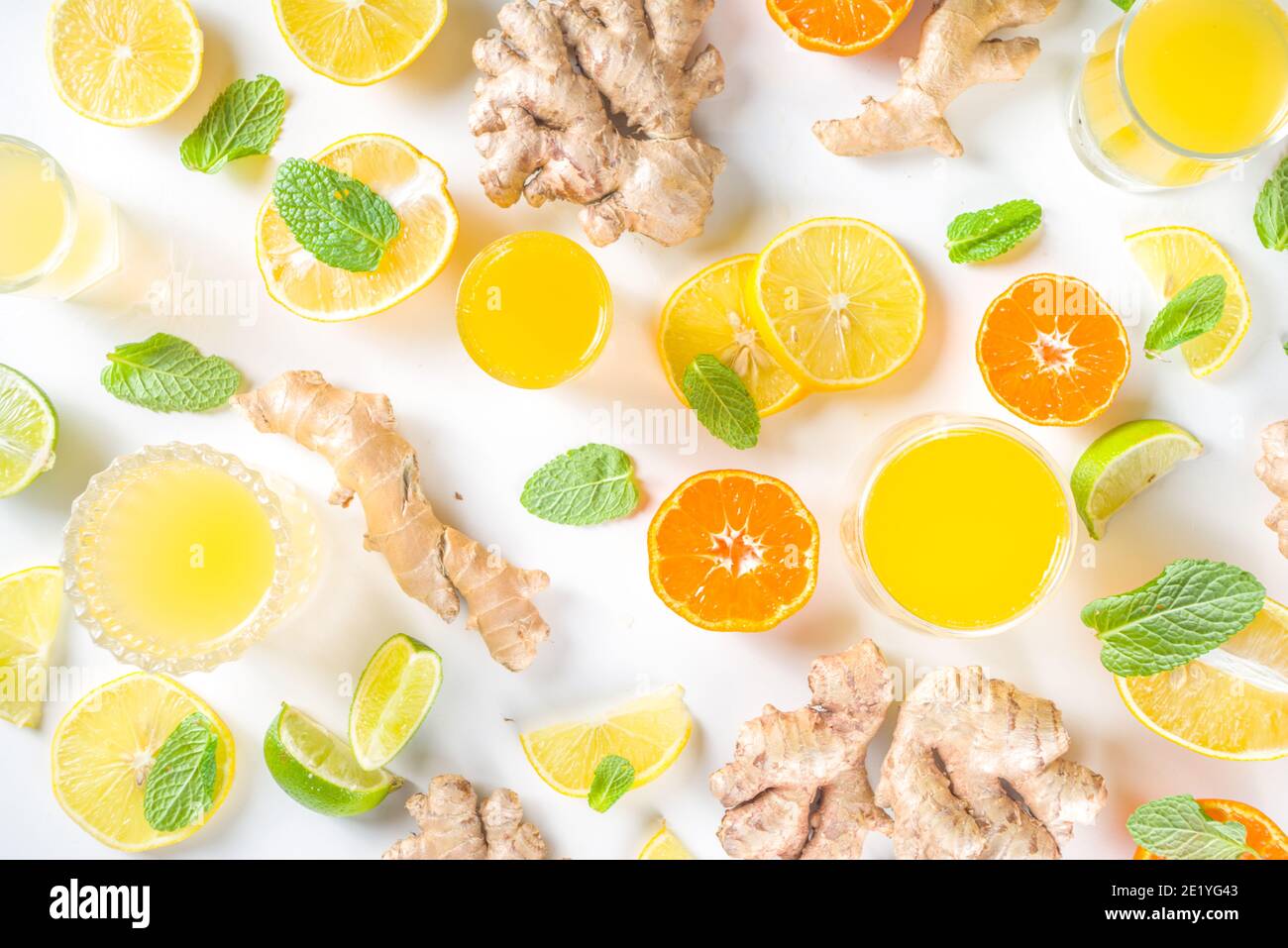 Immunity booster drink ingredients. Homemade ginger and citrus juice or ...