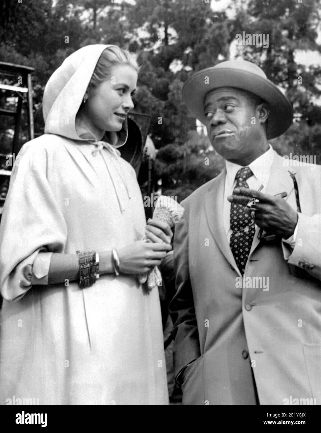 Grace Kelly and Louis Armstrong behind the scenes of the film, "High ...