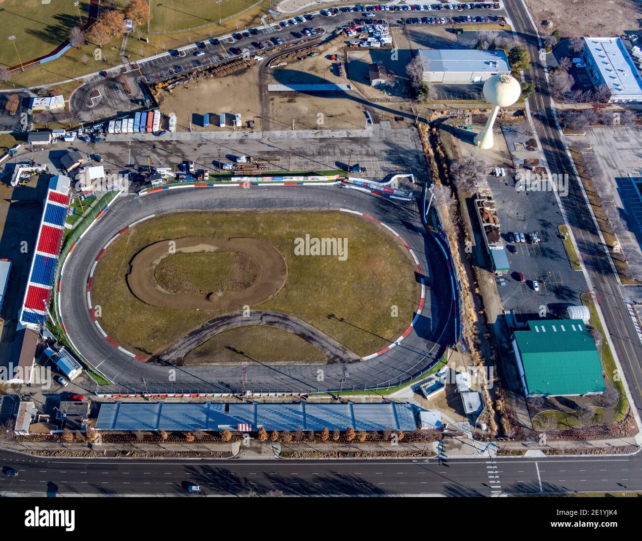 Water tower and race track in the morning light Stock Photo - Alamy