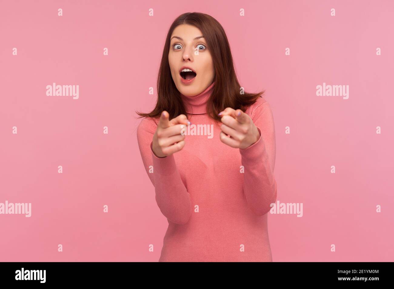 Shocked wondered woman brown hi-res stock photography and images - Alamy