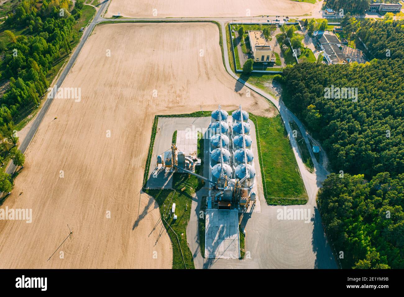 Aerial View Modern Granary, Grain-drying Complex, Commercial Grain Or ...