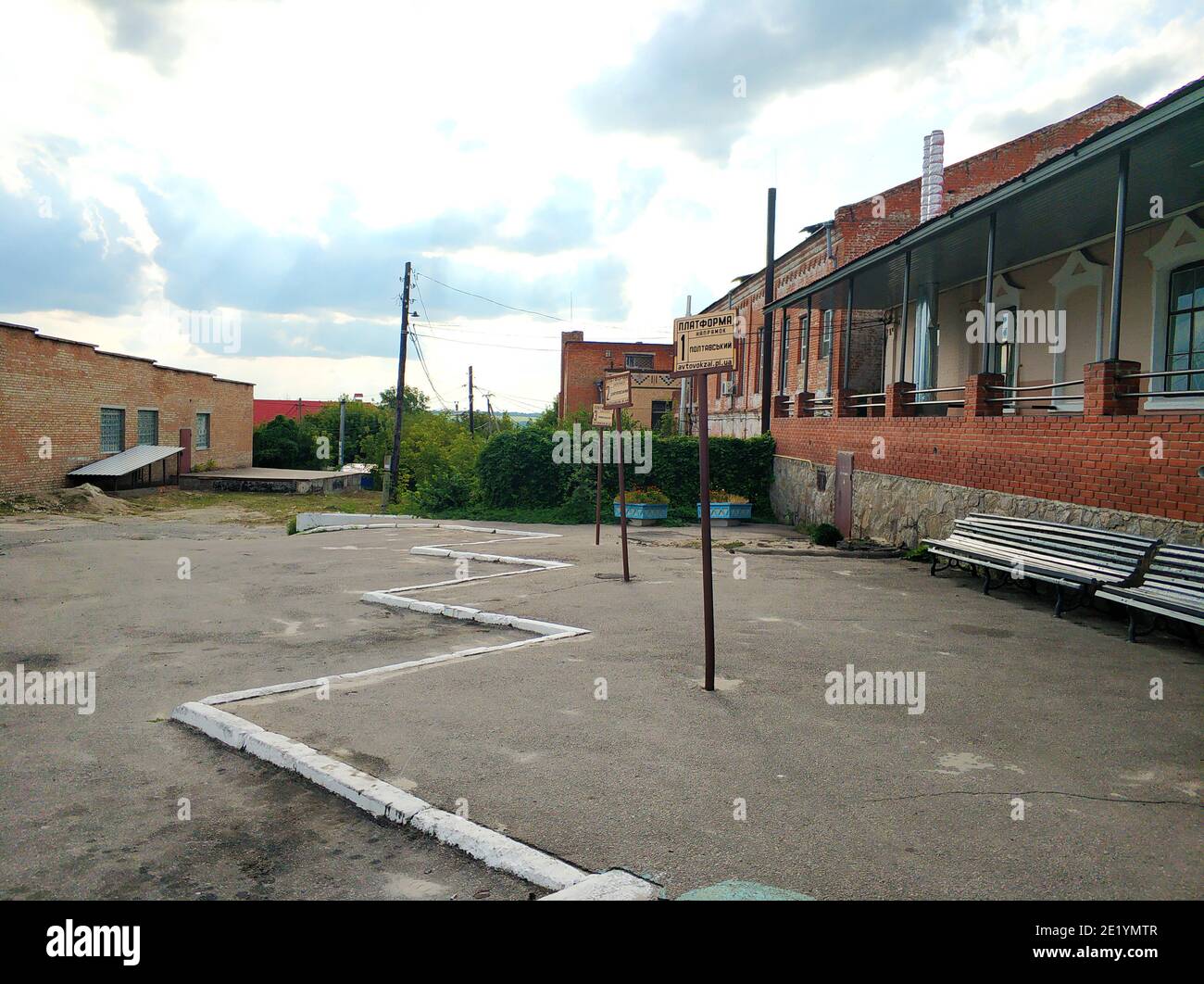 The old building of the bus station in the village Stock Photo - Alamy