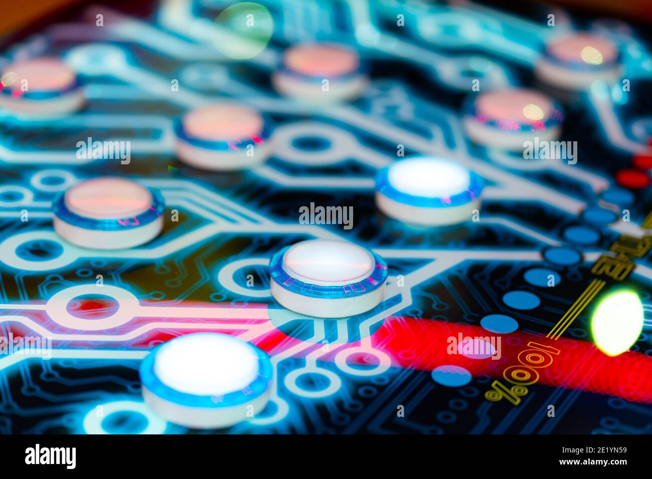 Close-up of an electronic arcade game. Board game button abstraction ...