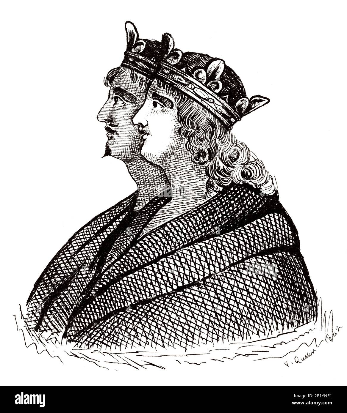 Portrait of Louis III (860 - 882) and Carloman (865-884). King of ...