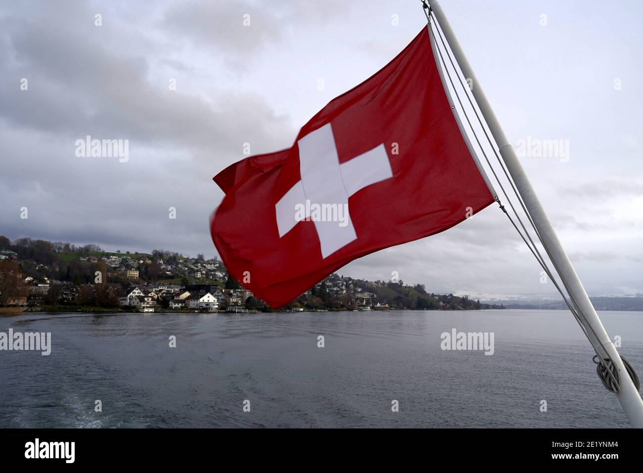Swiss flag in the wind hi-res stock photography and images - Alamy