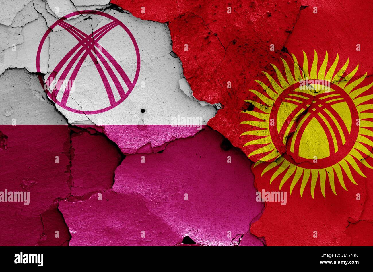 flags of Jalal-Abad and Kyrgyzstan painted on cracked wall Stock Photo ...