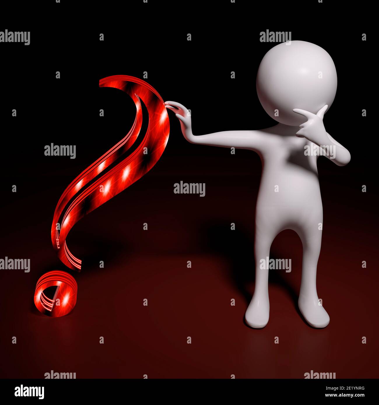 3d thinking man supporting a big question mark - 3d rendering Stock ...