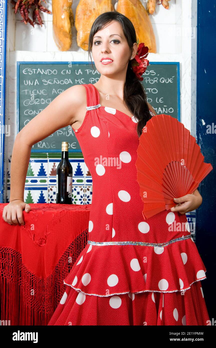 Spanish flamenco dancers during the Seville fair dancing sevillanas ...