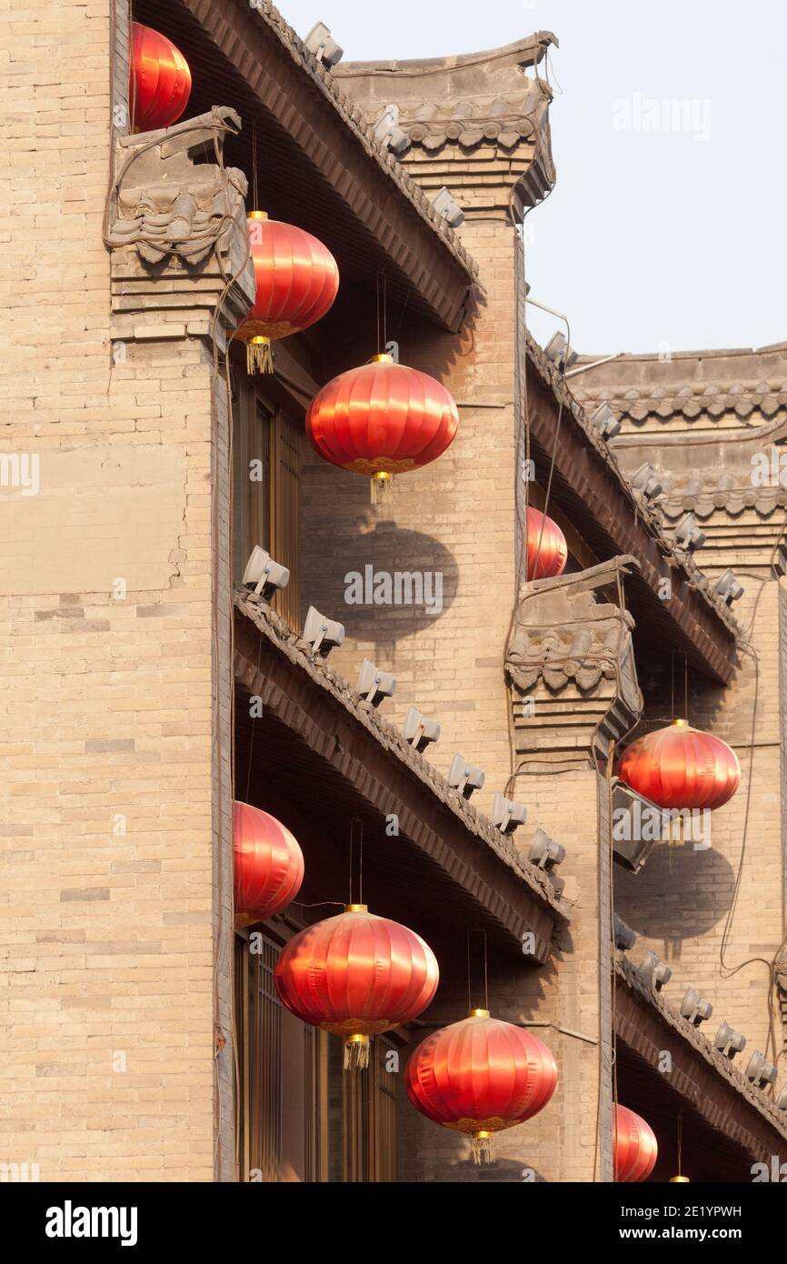 Red Lanterns and Traditional Architecture On Drum Tower Square Stock ...