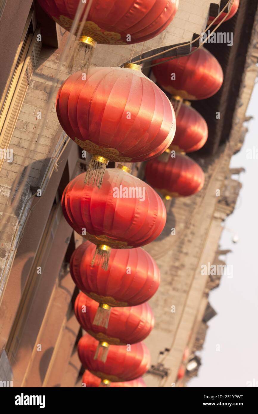 Red Lanterns and Traditional Architecture On Drum Tower Square Stock ...