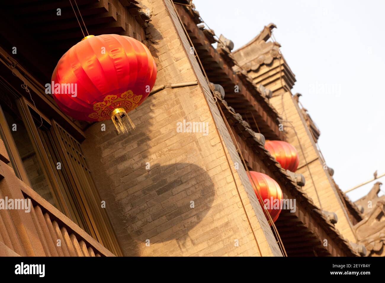 Red Lanterns and Traditional Architecture On Drum Tower Square Stock ...