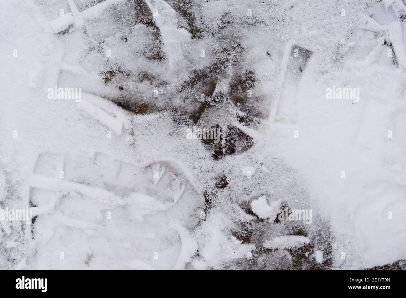 Overhead view of human footprints on white winter snow background Stock ...