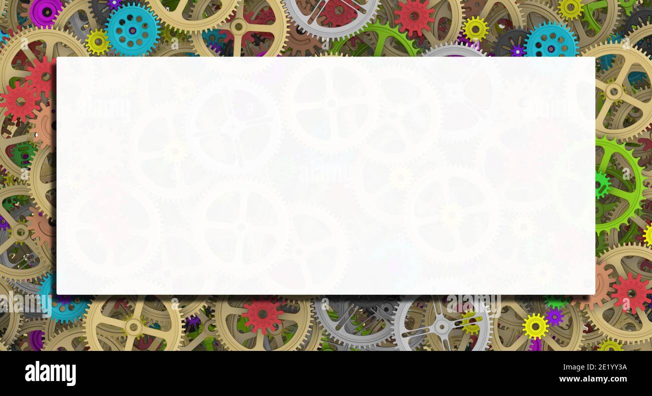 Frame for text on the background of gears. Rectangular frame with retro ...