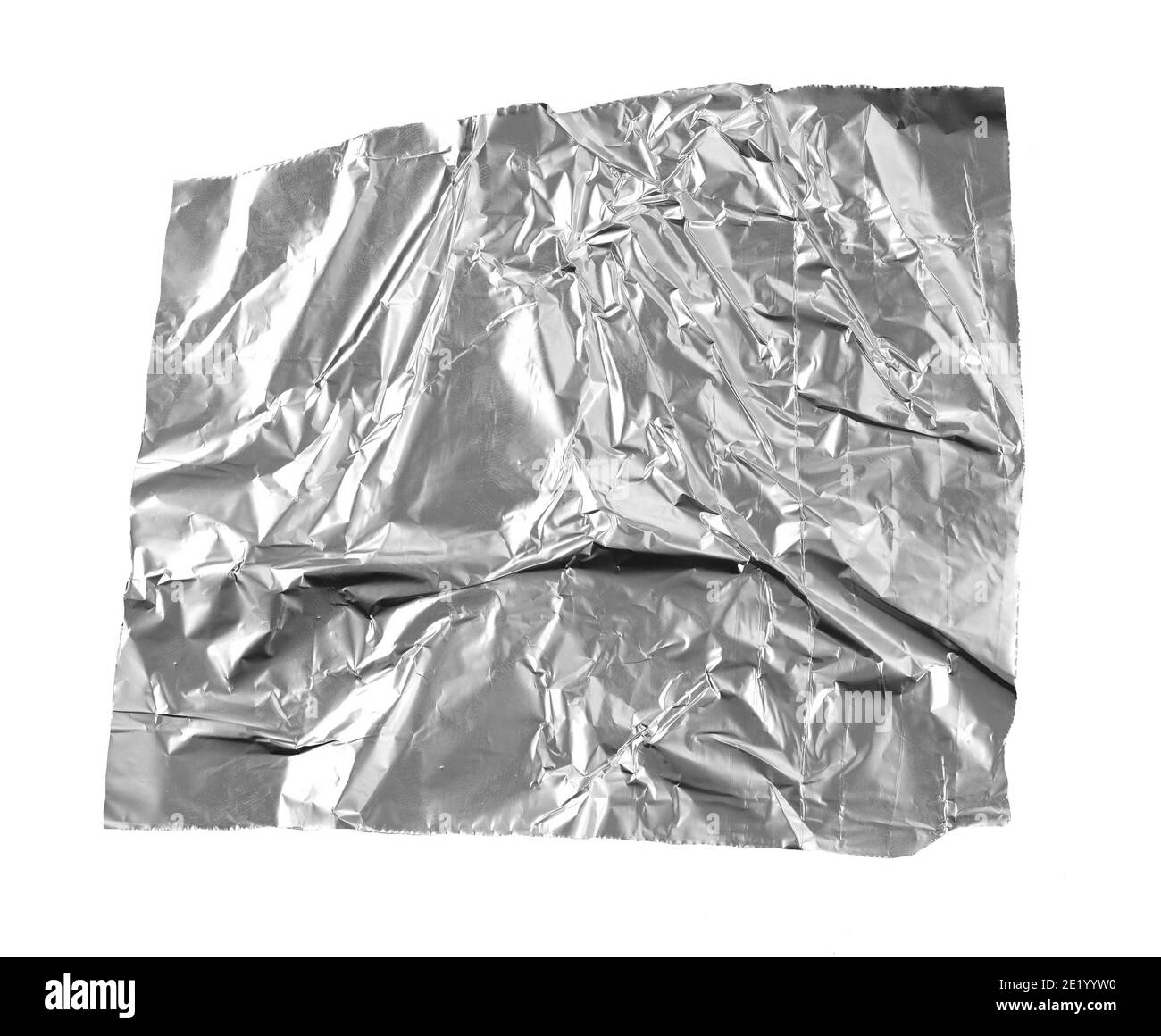 A piece of aluminum foil isolated on white background. Wrinkled ...