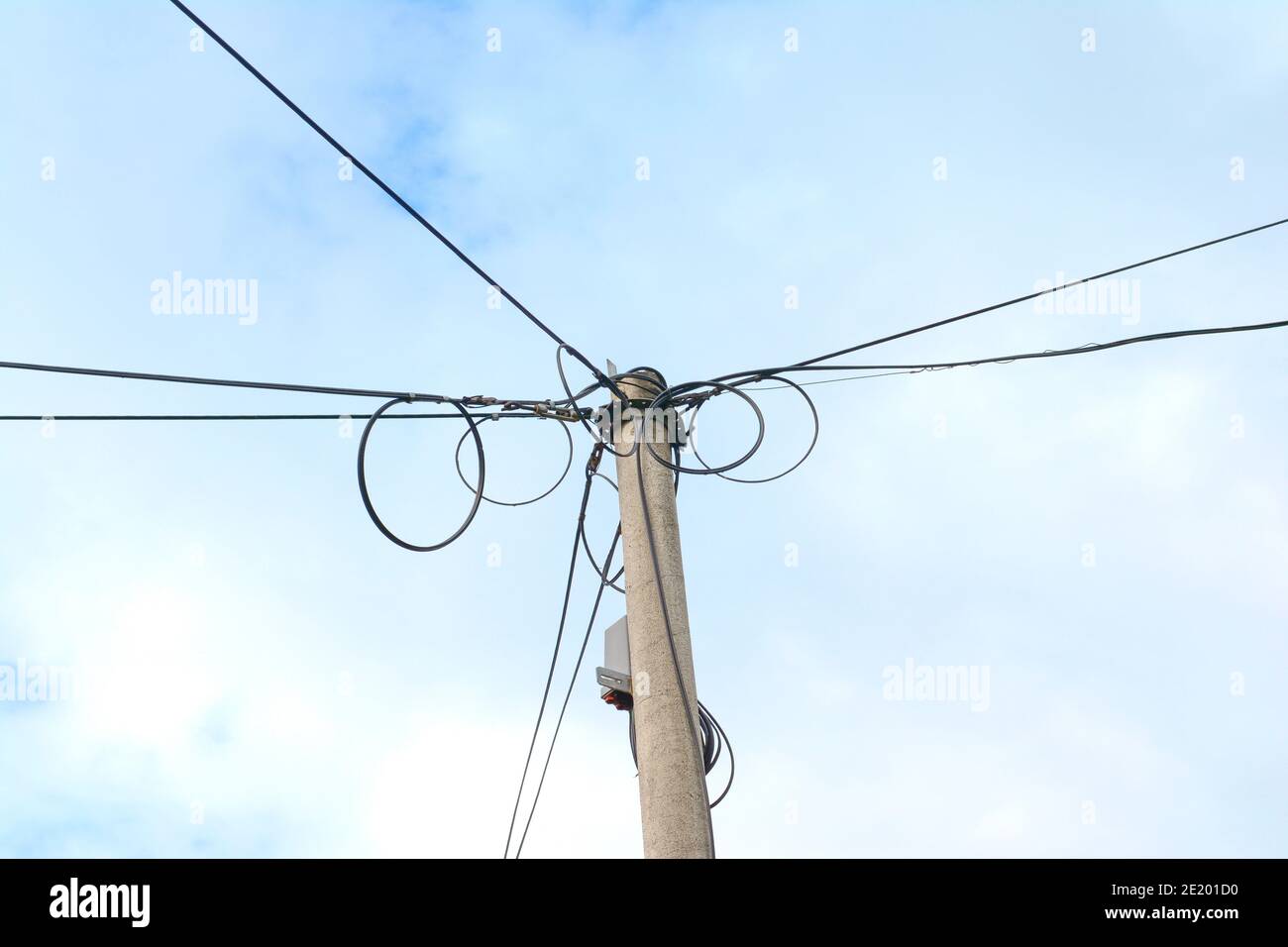 Overhead assorted cable pole Stock Photo - Alamy