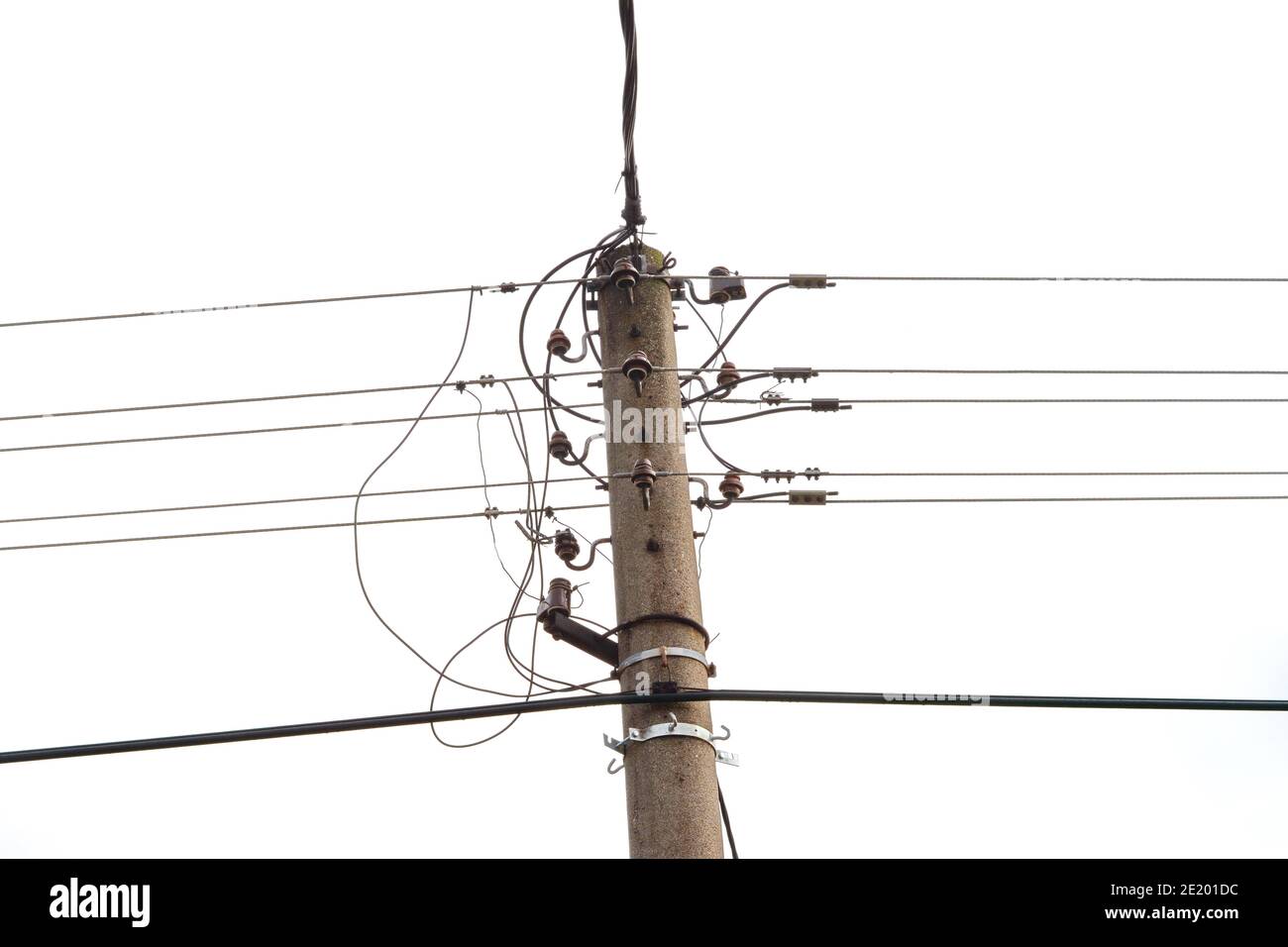 Overhead assorted cable pole Stock Photo - Alamy