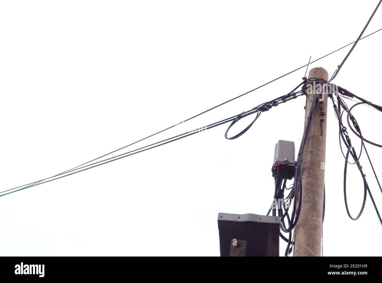 Overhead assorted cable pole Stock Photo - Alamy