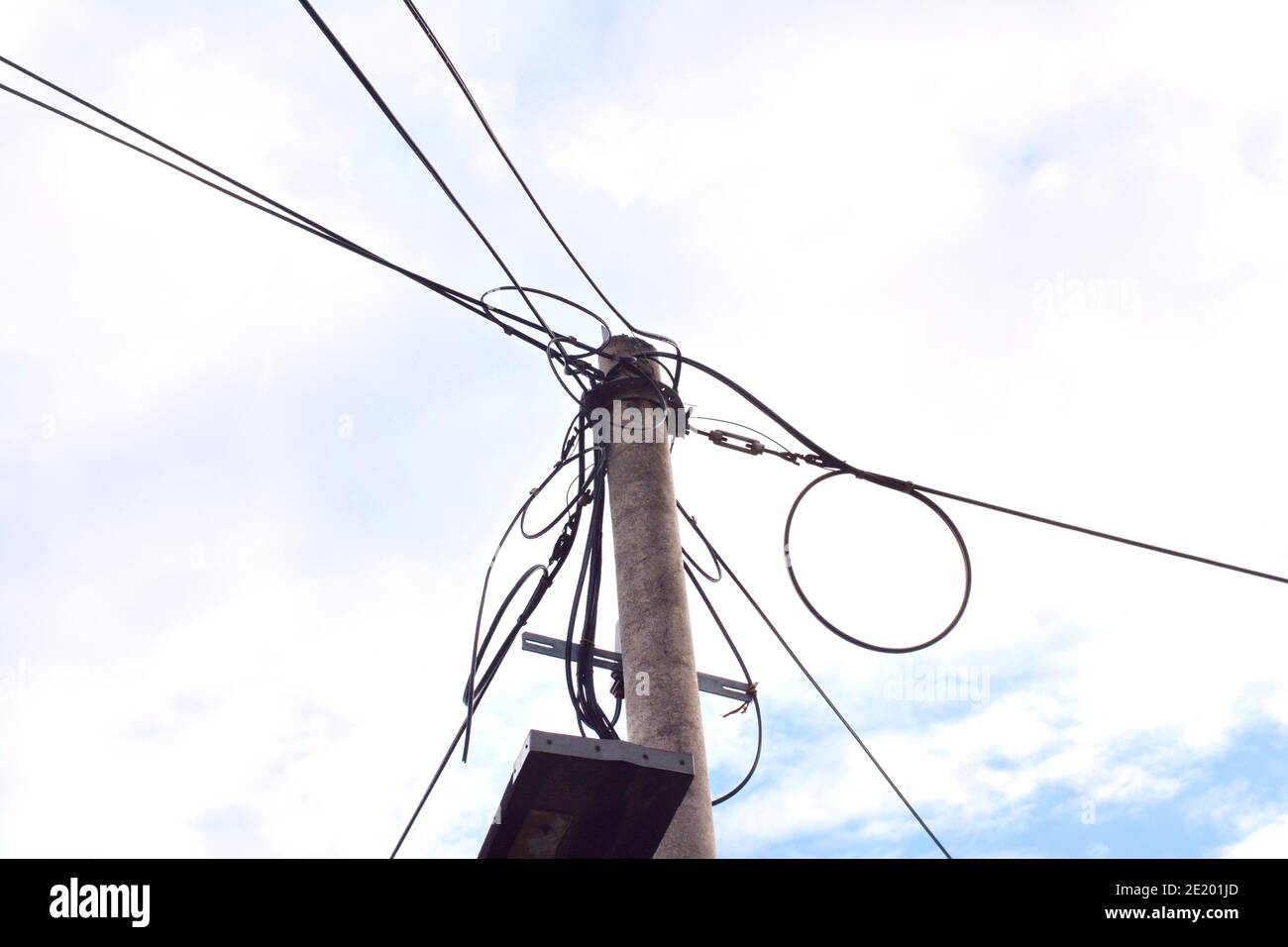 Overhead assorted cable pole Stock Photo - Alamy