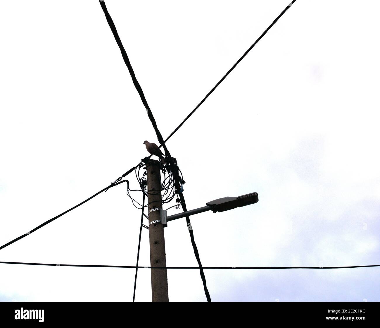 Overhead assorted cable pole Stock Photo - Alamy