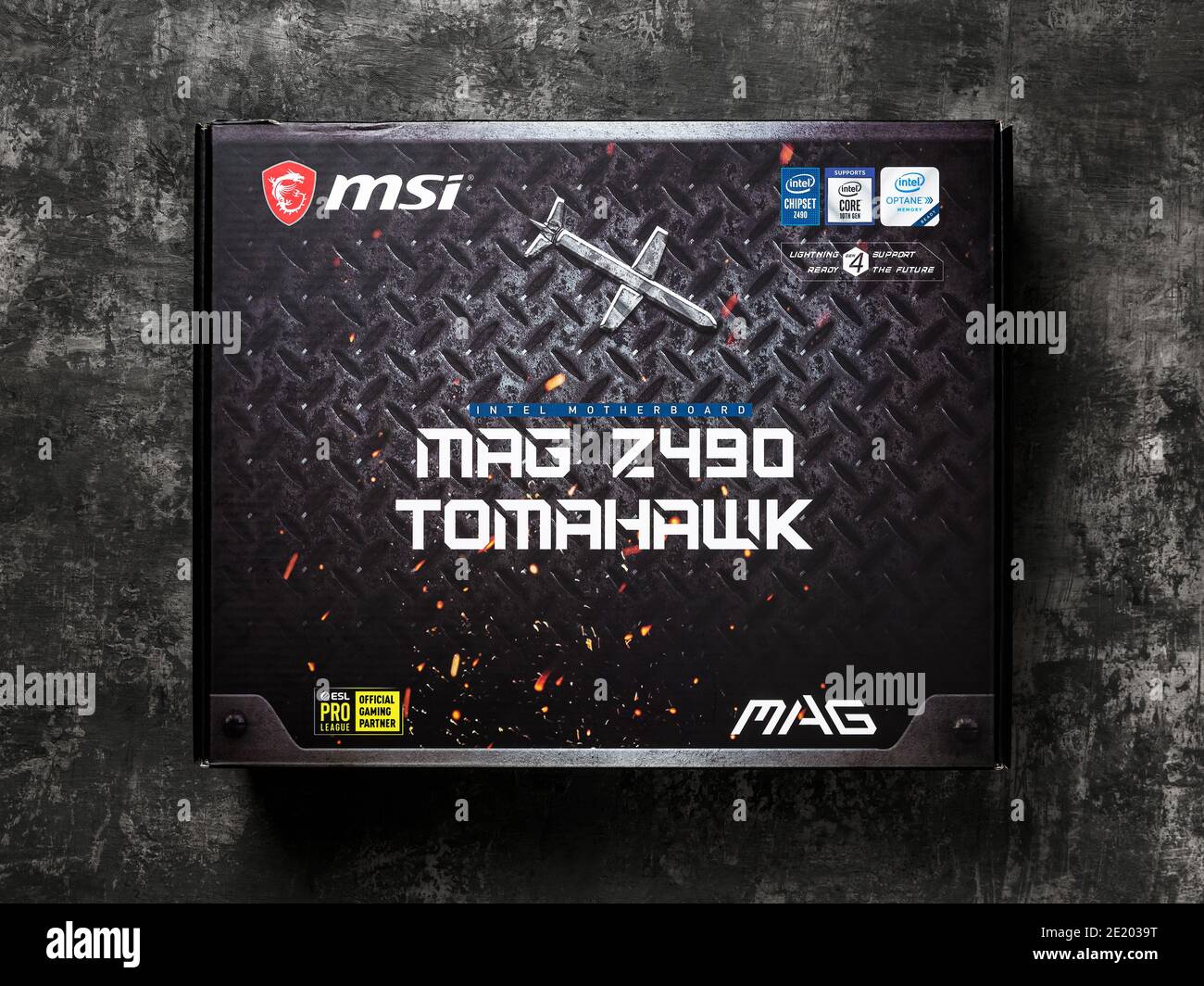 Varna, Bulgaria, January 08, 2021. MSI MAG Z490 TOMAHAWK gaming ...