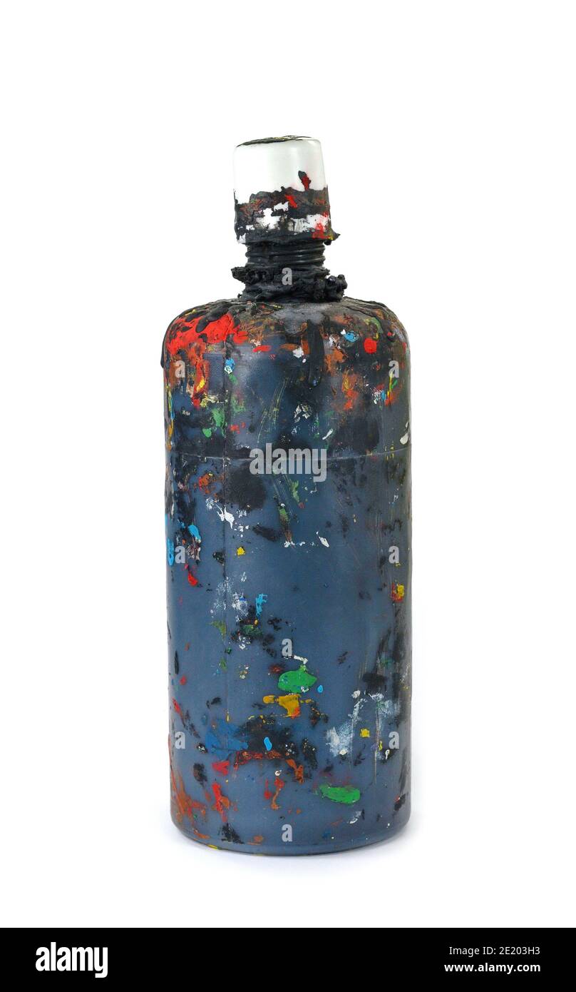 Plastic bottle dirty with paint colors. Closeup dirty plastic bottles ...