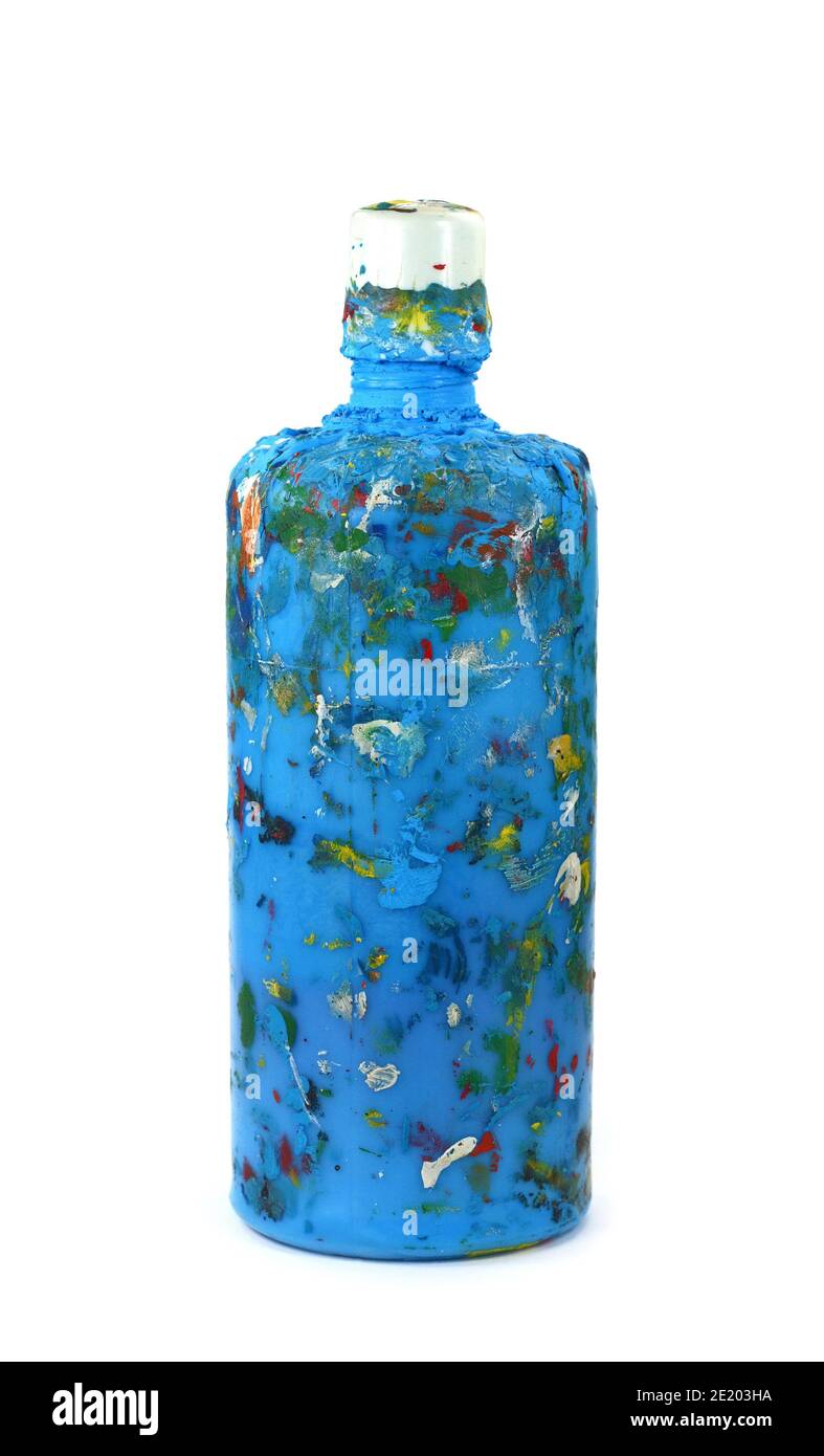 Plastic bottle dirty with paint colors. Closeup dirty plastic bottles ...