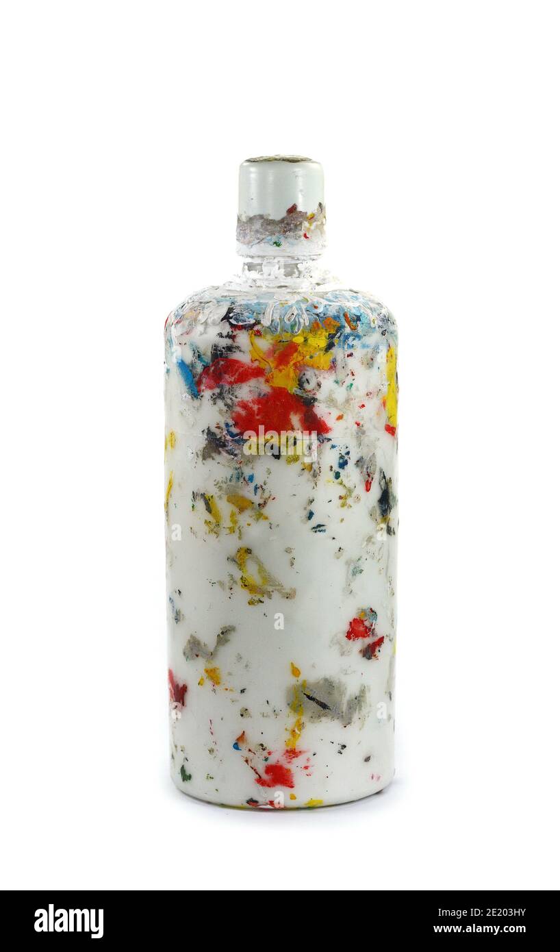 Plastic bottle dirty with paint colors. Closeup dirty plastic bottles ...