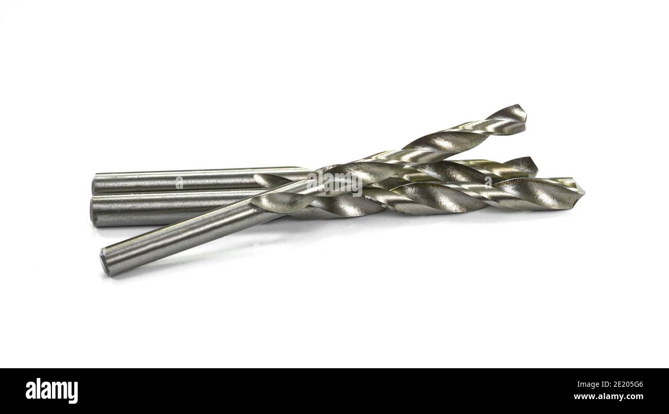 Steel drill bits isolated in white Stock Photo - Alamy