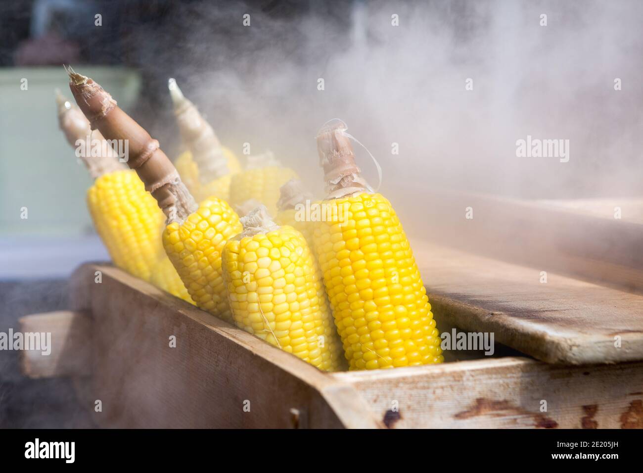 Steam sweet corn on traditional wooden pot ,Japan Stock Photo - Alamy