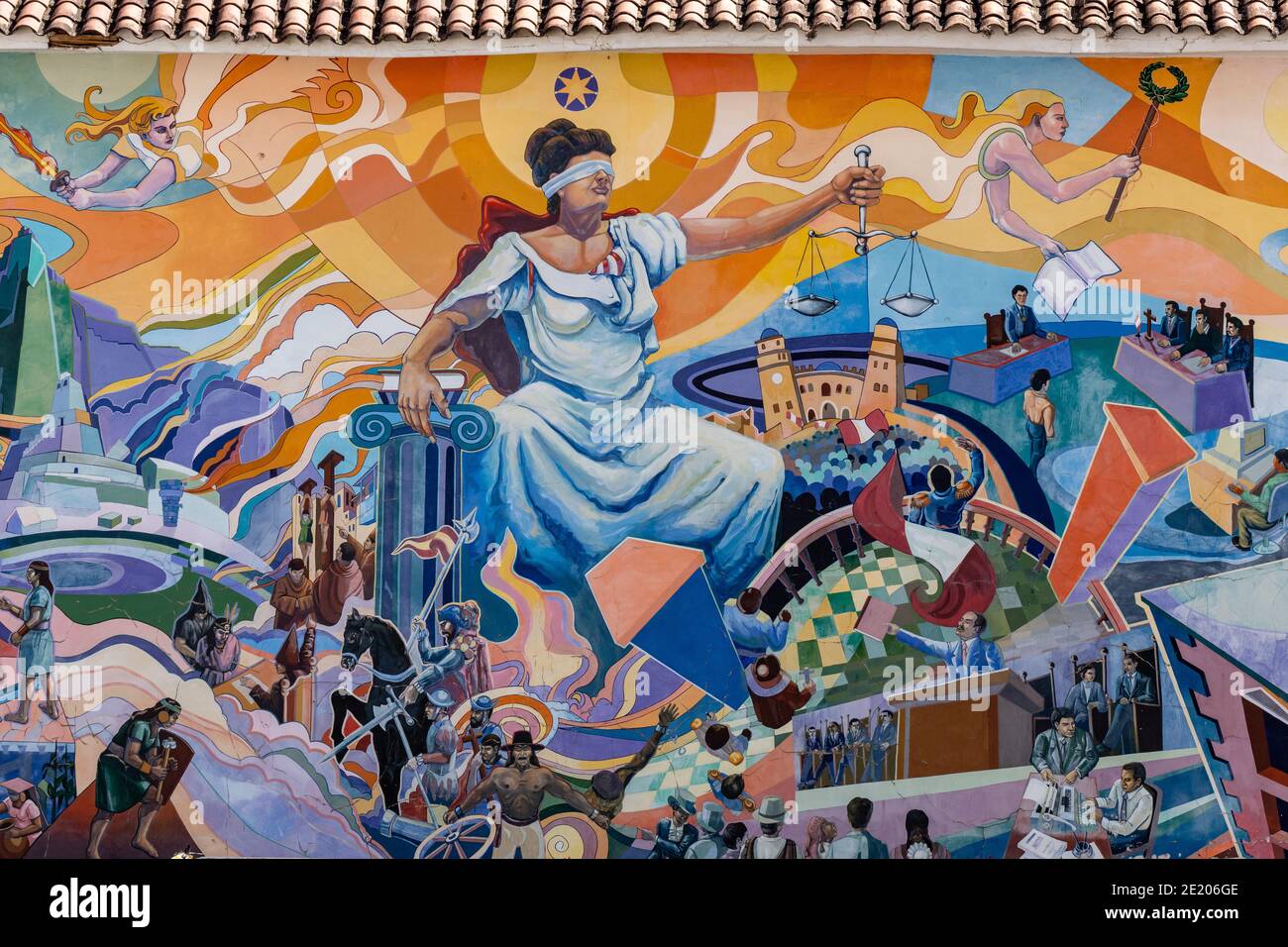 Wall mural about Peru's history in Cusco in the Peruvian Andes Stock ...