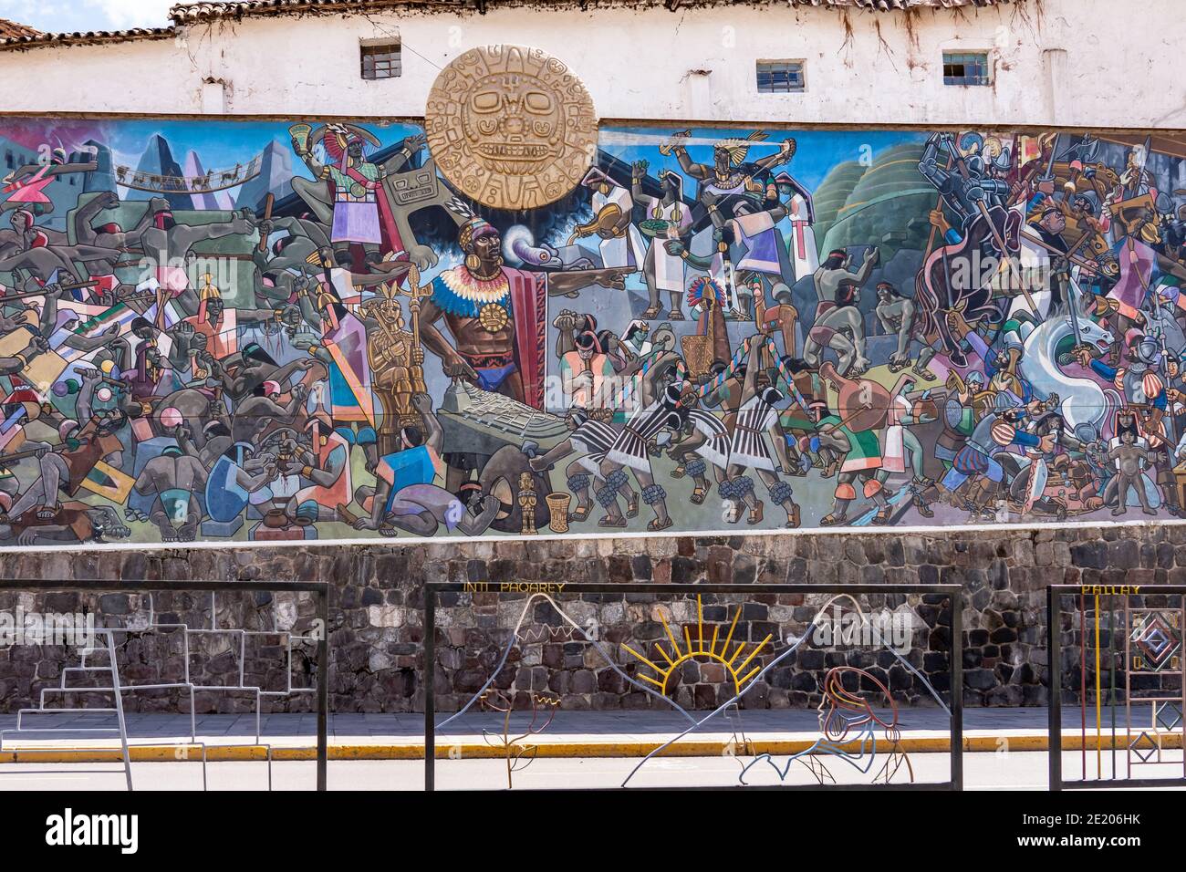 Murals of Peruvian History in Cusco in the Peruvian Andes Stock Photo ...