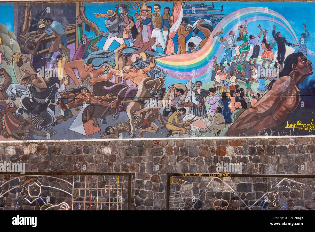 Murals of Peruvian History in Cusco in the Peruvian Andes Stock Photo ...