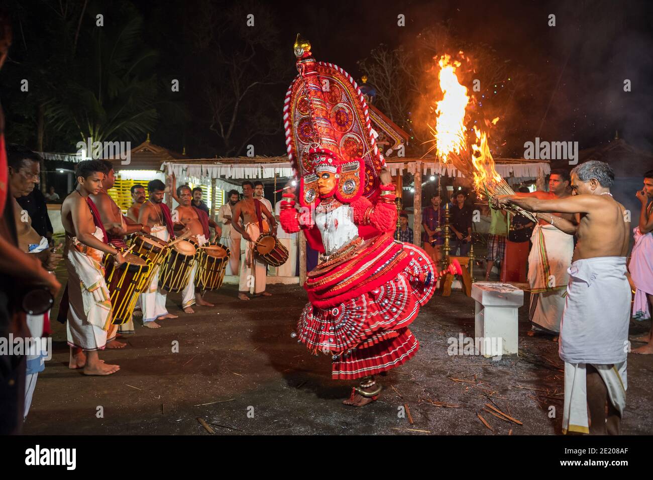Theyyam artist perform during temple festival in Payyanur, Kerala ...