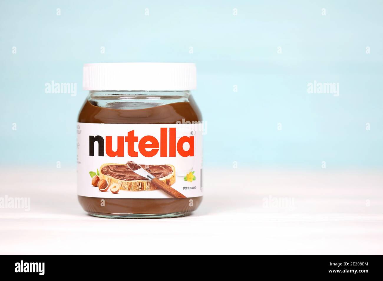 KHARKOV, UKRAINE - DECEMBER 27, 2020: Nutella classic glass can ...