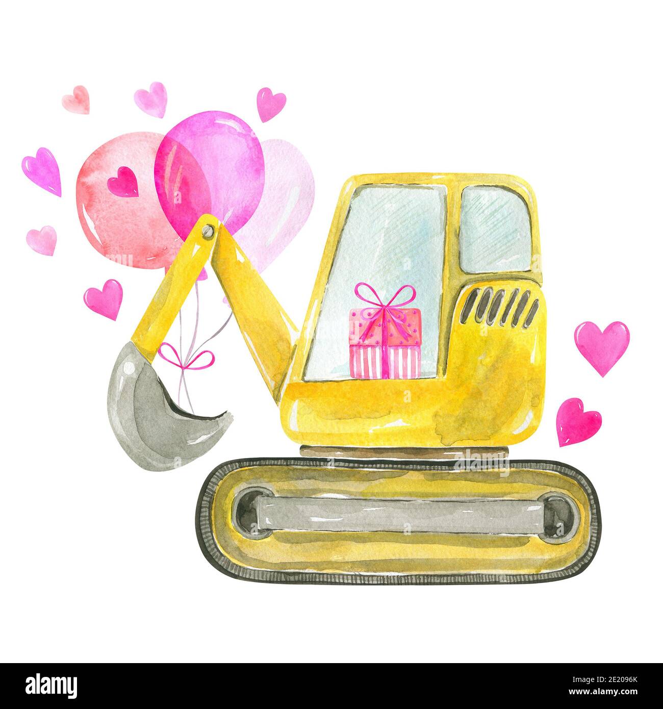 Valentines day Cute cartoon illustration of construction yellow ...