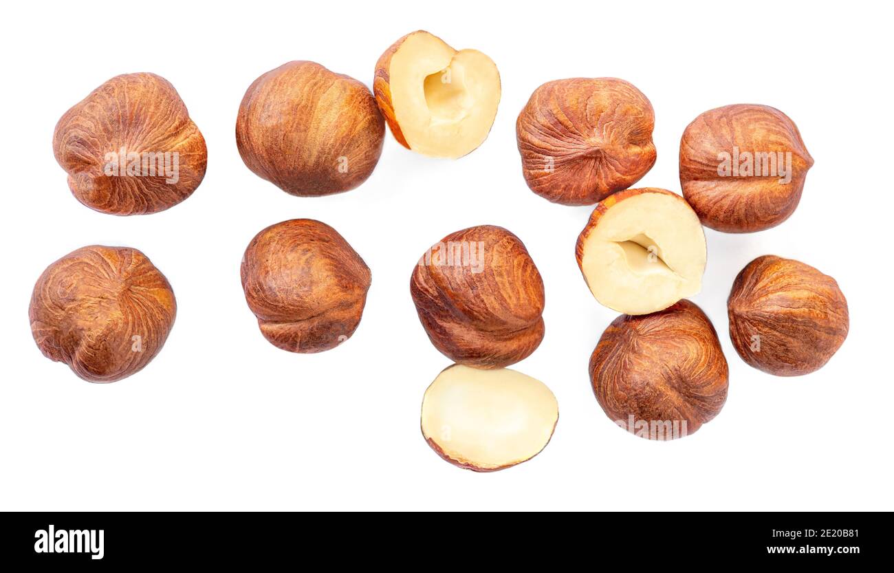 Full and halfs of hazelnuts isolated on white background. Hazelnut ...