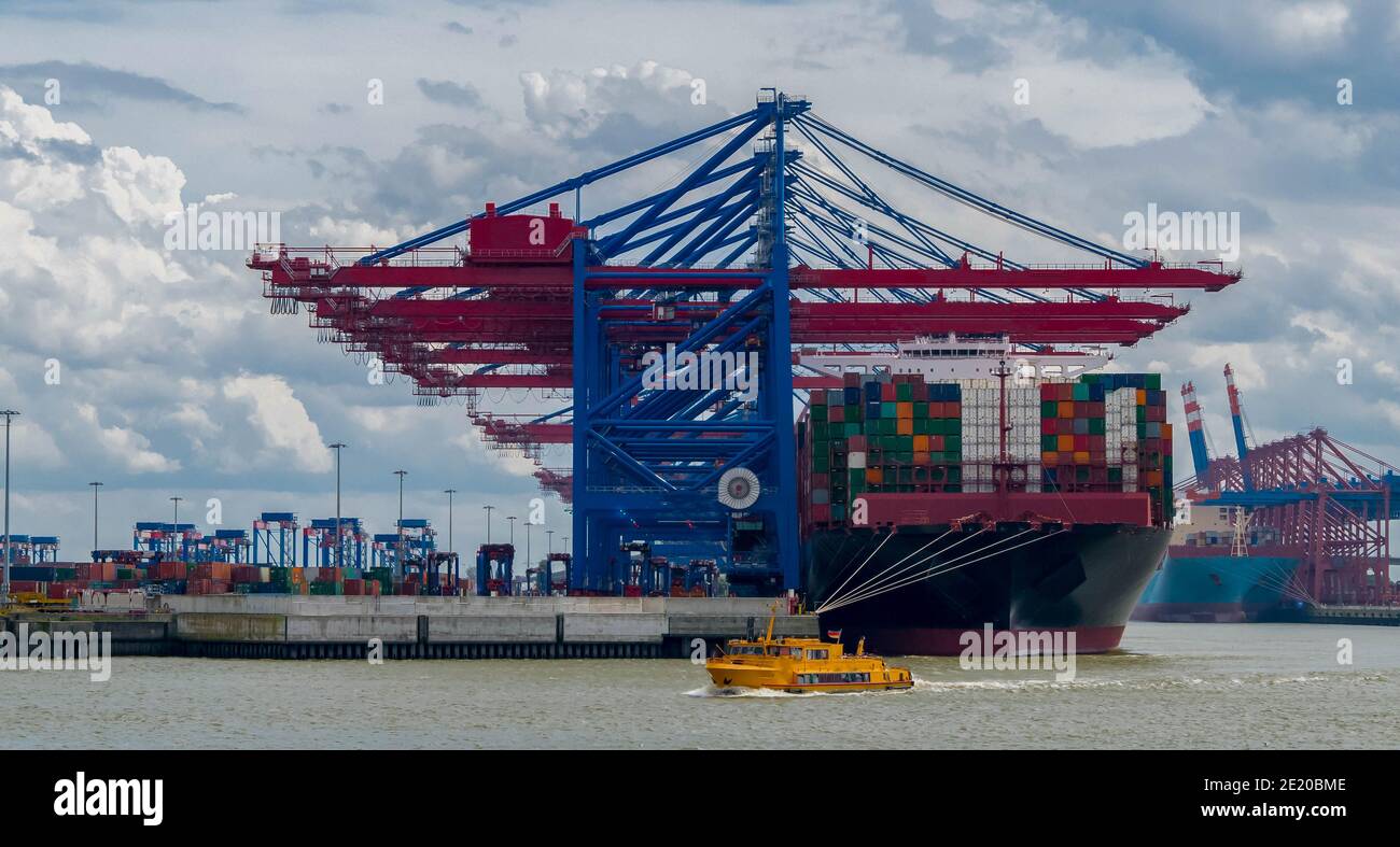 Aerial view of Hamburger Container Terminal, Hamburg, Germany, Europe ...