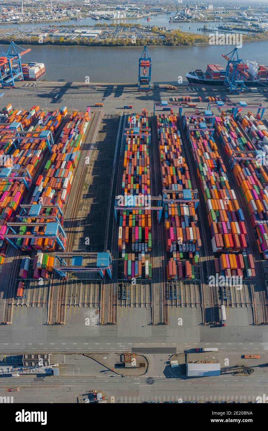 Aerial view of Hamburger Container Terminal, Hamburg, Germany, Europe ...