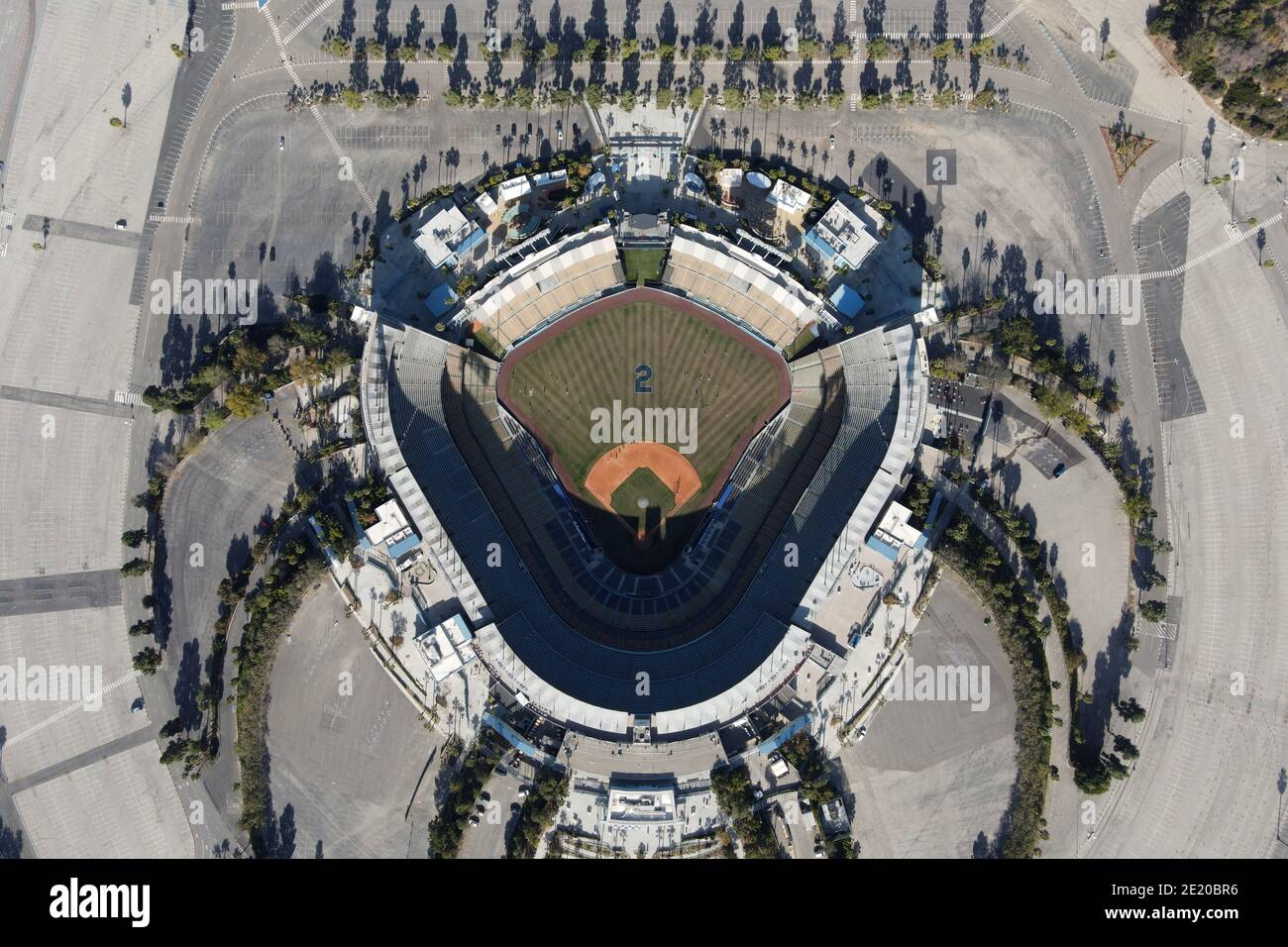Los Angeles, United States. 09th Jan, 2021. An aerial view of Dodger ...
