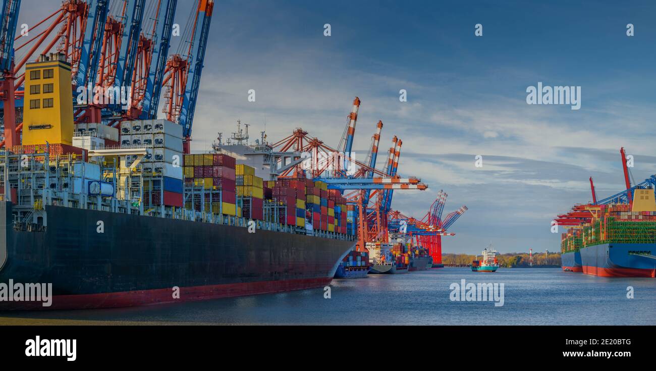 Aerial view of Hamburger Container Terminal, Hamburg, Germany, Europe ...